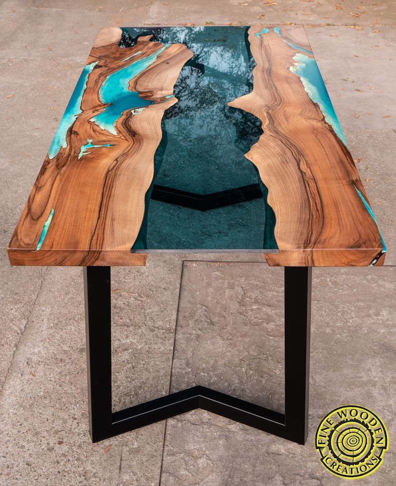 Live Edge 3D Effect River Dining Table With Turquoise Glowing - Etsy