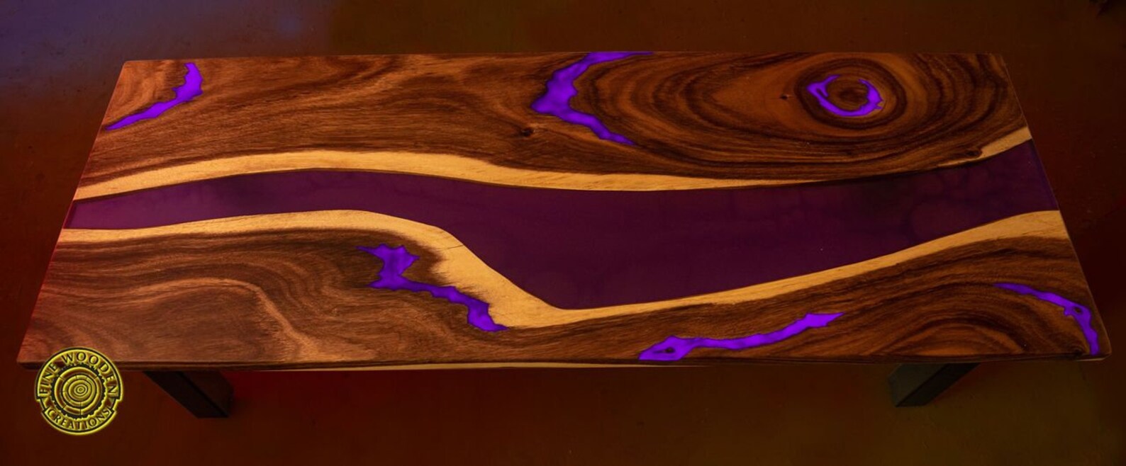 Dining Table With Purple Resin and Glowing Purple Powder Suar - Etsy