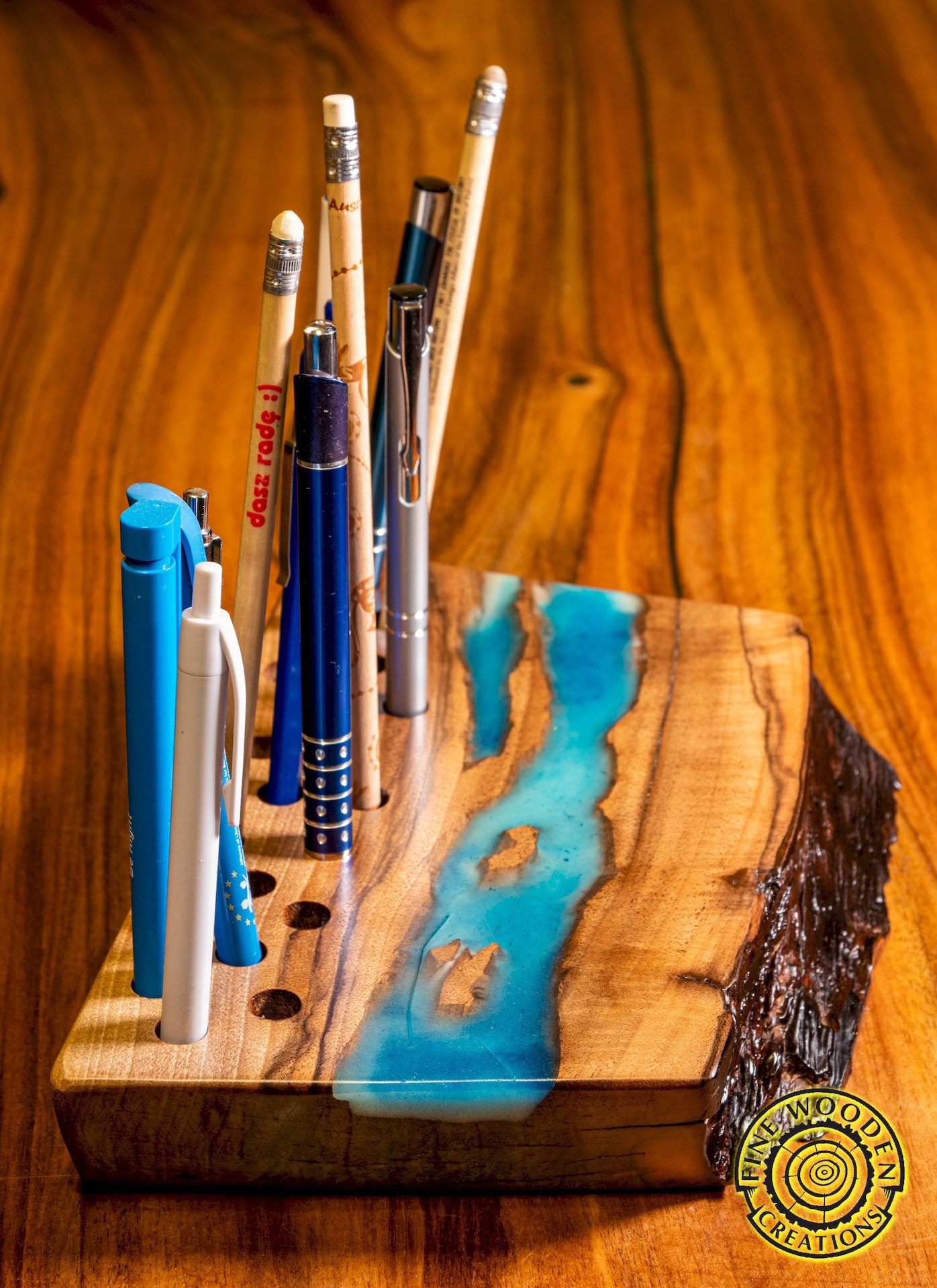 Pencil Ball Pen Stand With Glowing Resin and Walnut Wood - Etsy