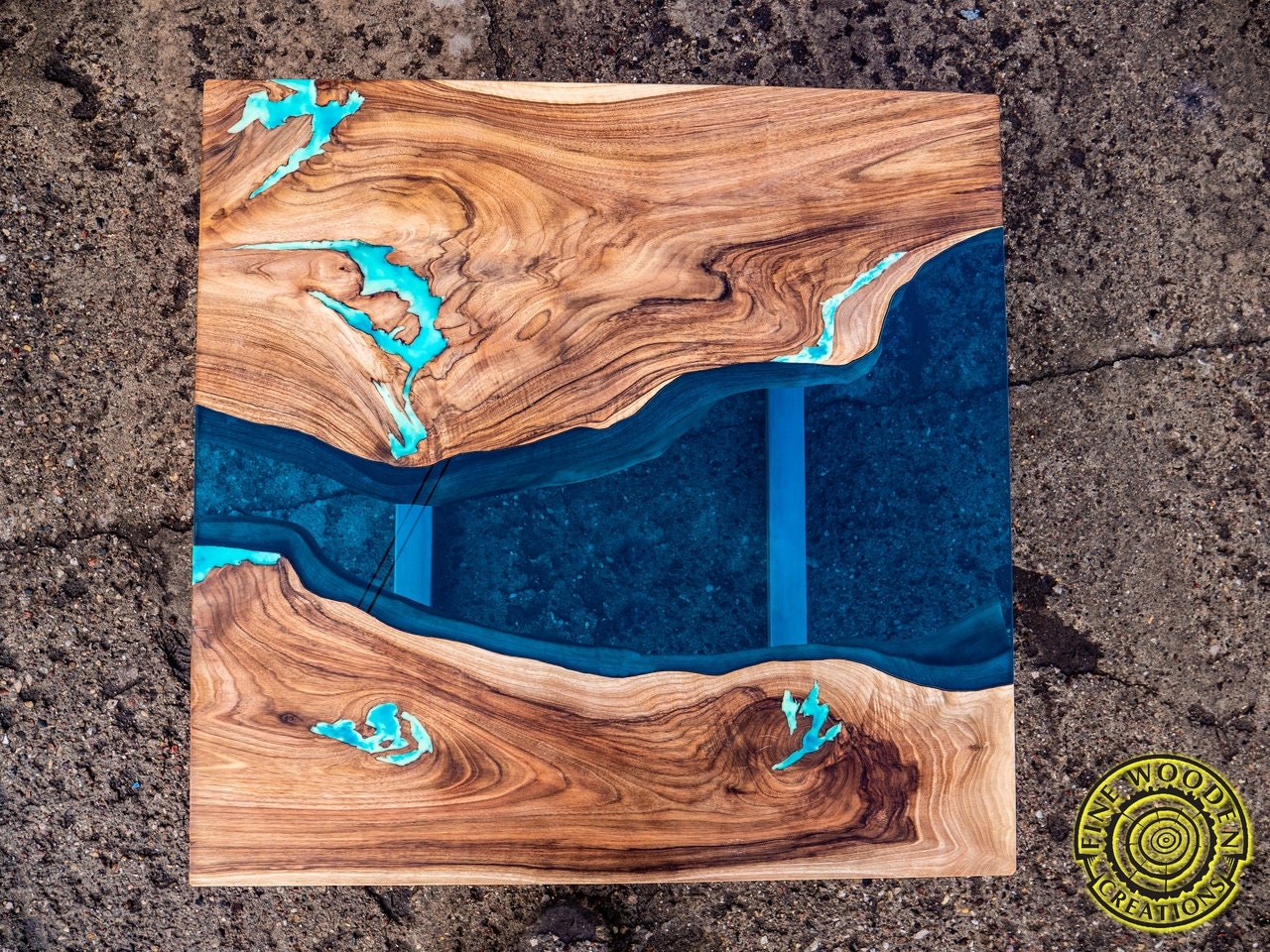 Square Live Edge River Glass Coffee Table With Glowing Resin Fillin ...