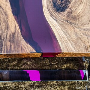 Deep Purple Resin Coffee Table With Resin River , Walnut Wood ...