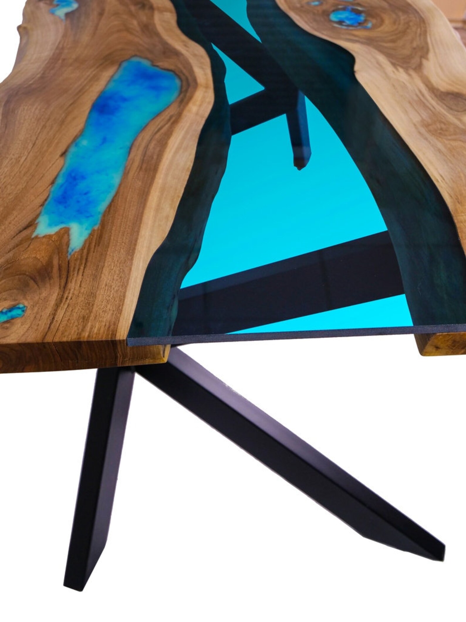Double Live Edge River Dining Table With Bench River Glass and - Etsy