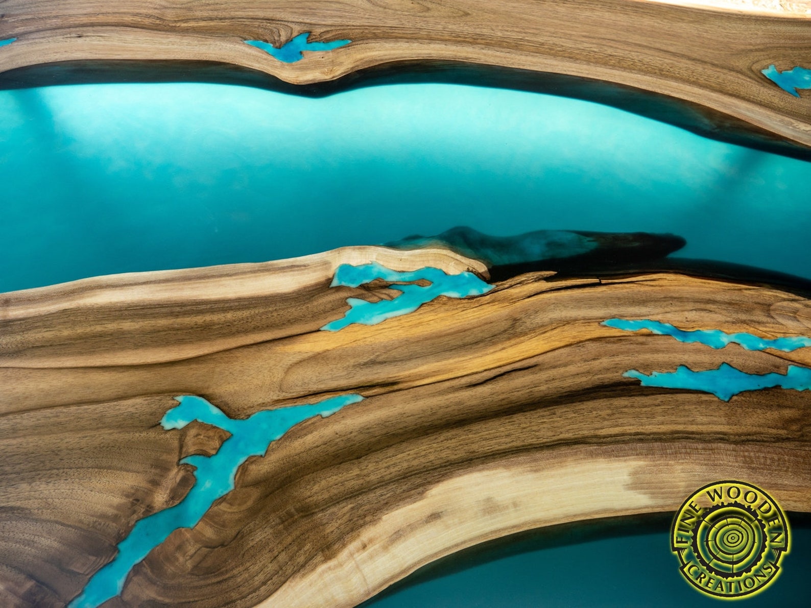 Resin Dining Table With Glowing Inlay and Turquoise River - Etsy