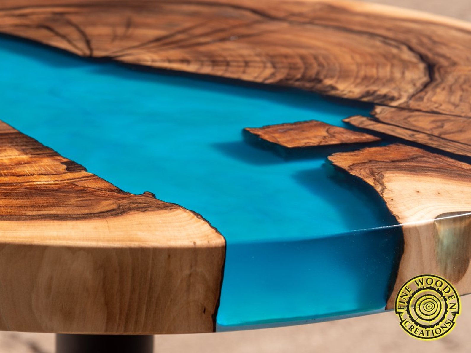 Round Bar Table With Resin Turquoise River on a Dalston Style - Etsy