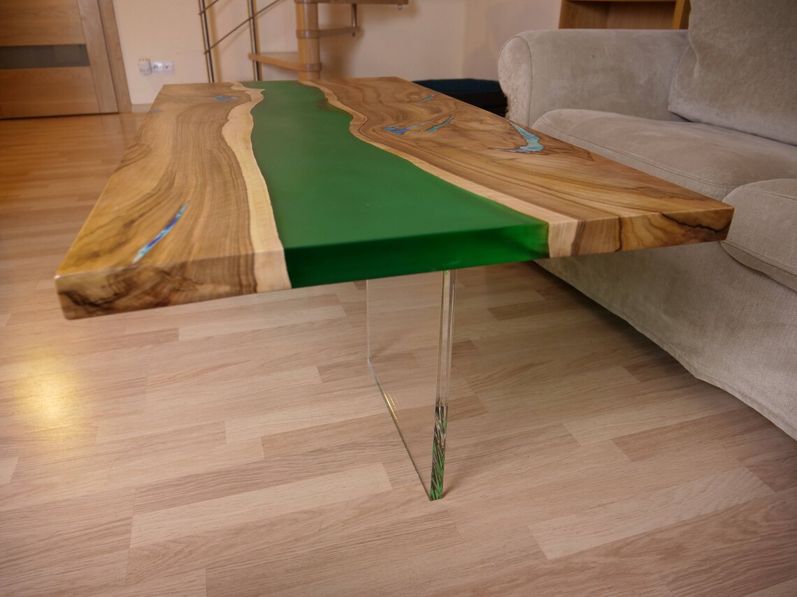 Waterfall Live Edge River Coffee Table With Plexiglass Leg and - Etsy
