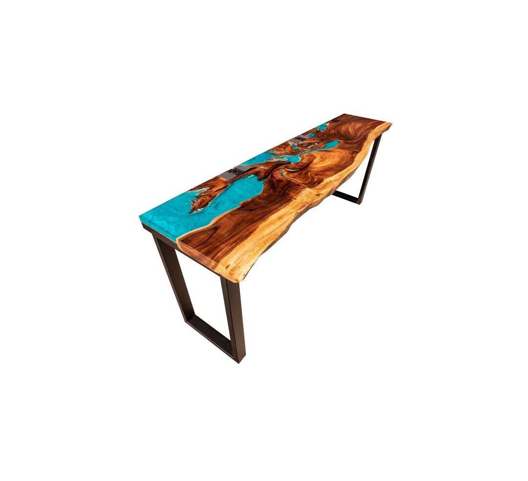 Desk / Workbench With Epoxy Resin and Live Edge Made of Suar Wood - Etsy