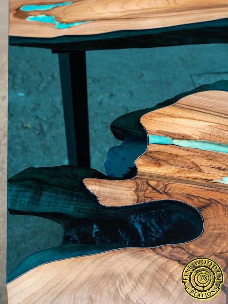 Live Edge 3D Effect River Dining Table With Turquoise Glowing - Etsy
