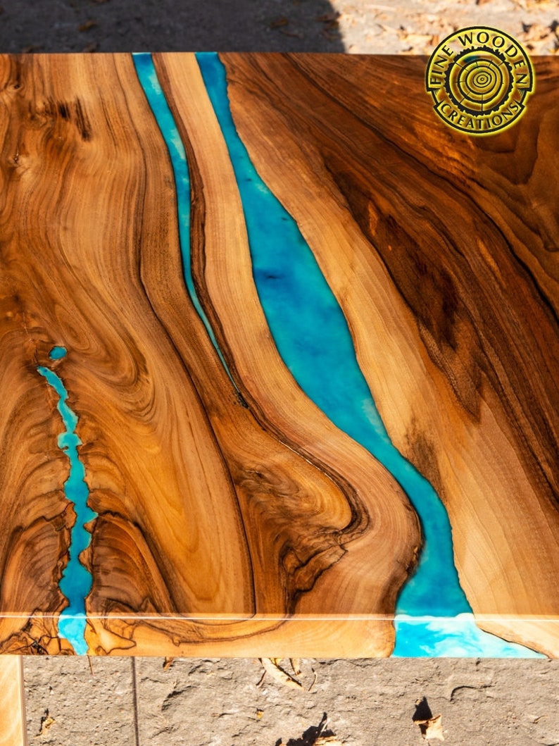 Square resin and walnut coffee table with glowing resin wooden | Etsy