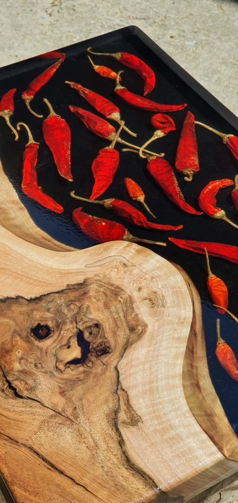 Walnut Wood Serving Board With Red Chilli Peppers in Resin - Etsy