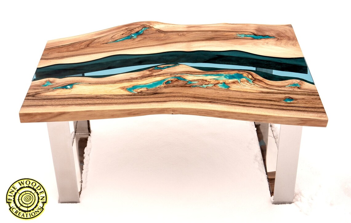 Live Edge River Coffee Table 'three Stones' With | Etsy