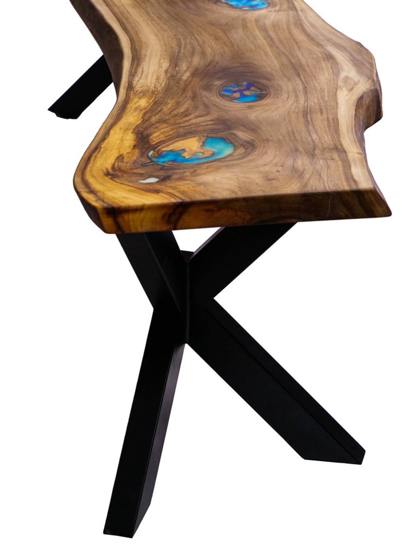 Double Live Edge River Dining Table With Bench River Glass and - Etsy