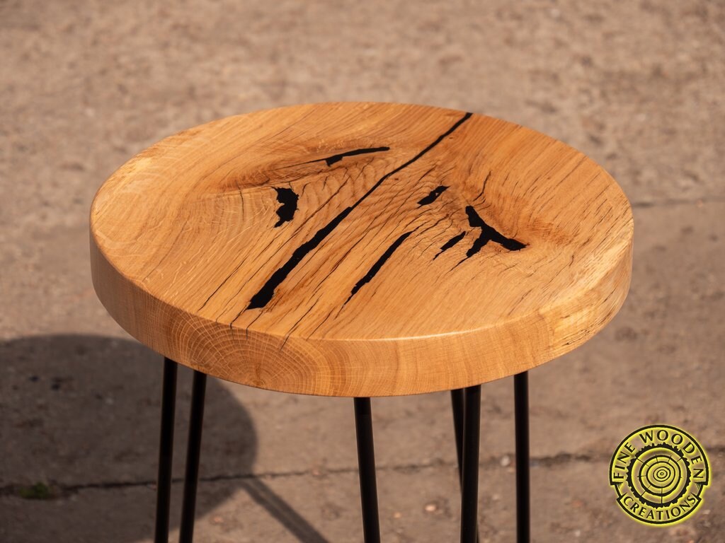 Round Oak Wood Coffee / End Table With Black Resin | Etsy