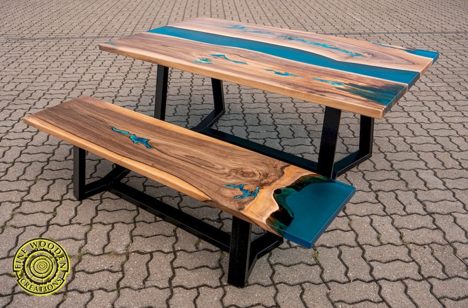 Epoxy Resin River Dining Table With Bench Walnut Wood - Etsy