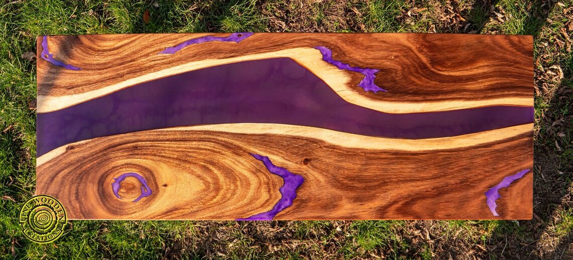 Dining Table With Purple Resin and Glowing Purple Powder Suar | Etsy