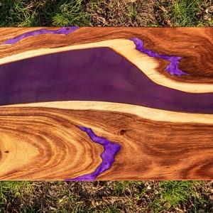 Dining Table With Purple Resin and Glowing Purple Powder, Suar Wood - Etsy