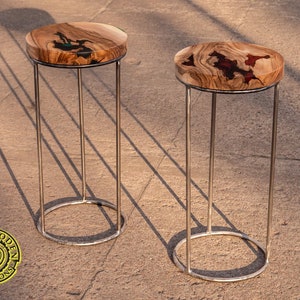 Epoxy Resin Round Wood Stools, Different Colors - Etsy