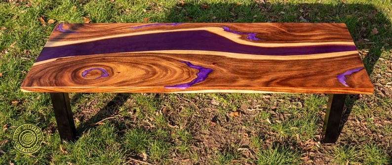 Dining Table With Purple Resin and Glowing Purple Powder Suar | Etsy