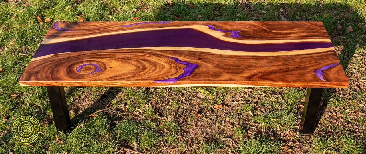 Dining Table With Purple Resin and Glowing Purple Powder Suar - Etsy Israel