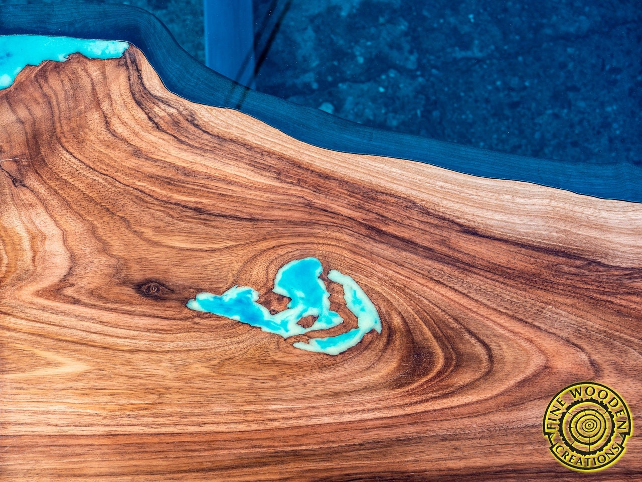Square Live Edge River Glass Coffee Table With Glowing Resin Fillin ...