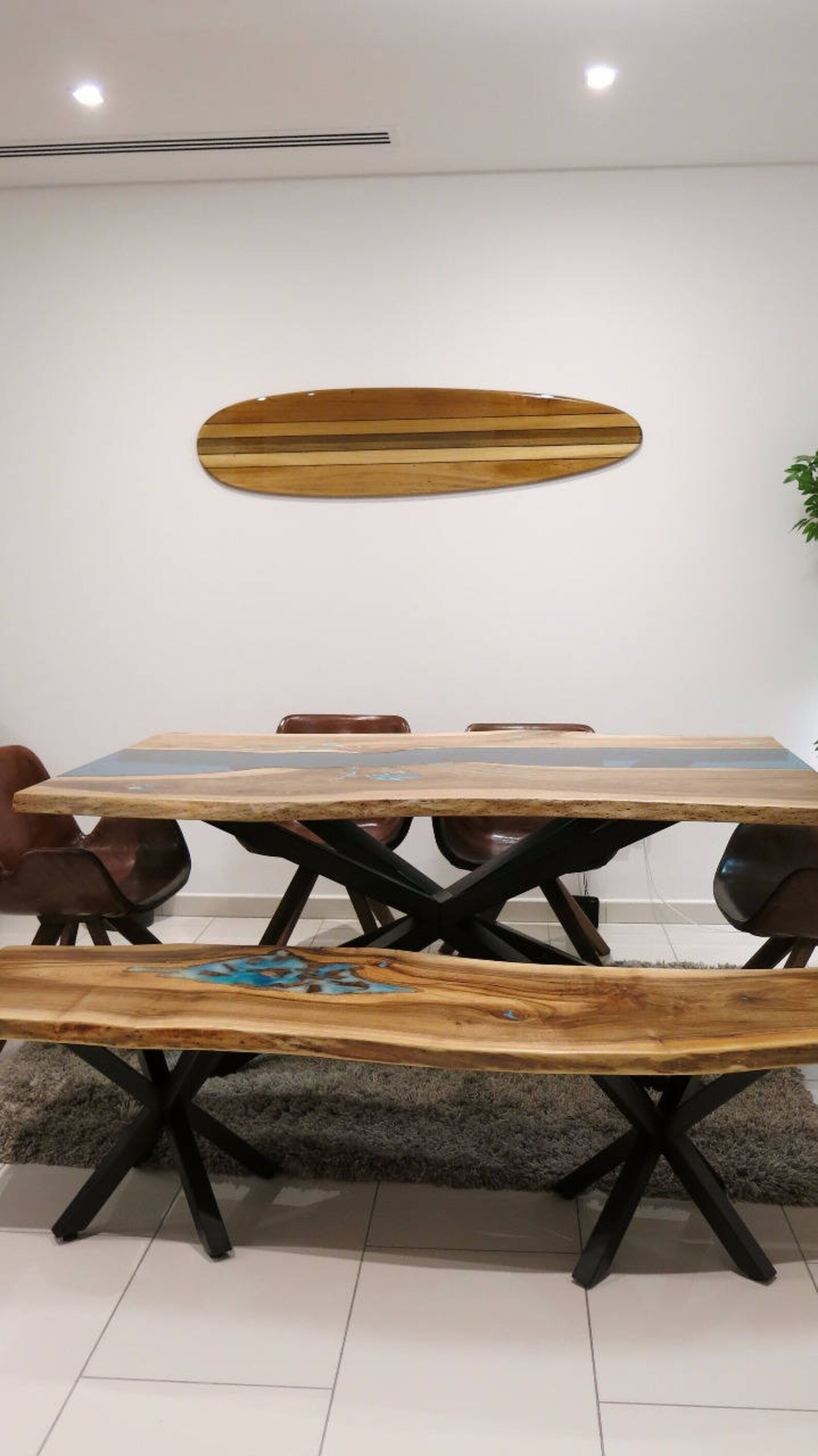 White Oreo - Live Edge River Dining Table With Bench and Glowing Resin ...