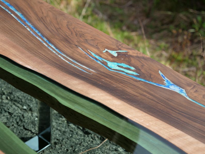 Live Edge River Coffee Table With Glowing Resin Fill in and - Etsy