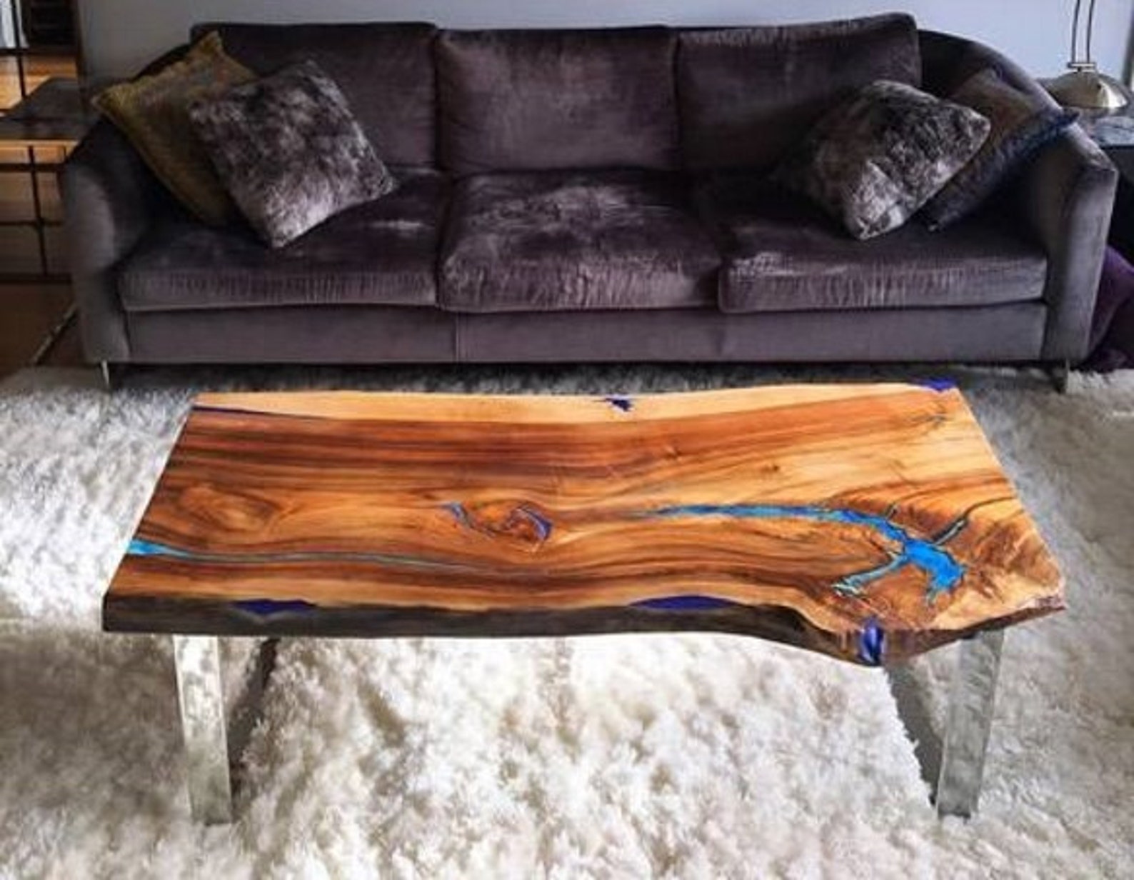 Live edge coffee table with glowing resin fillin | Etsy
