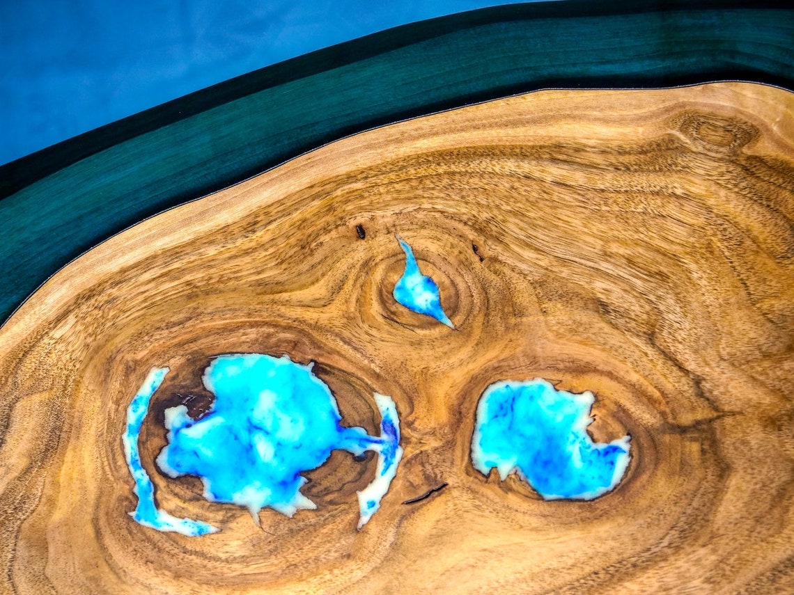 Double Live Edge River Dining Table With Bench River Glass and - Etsy