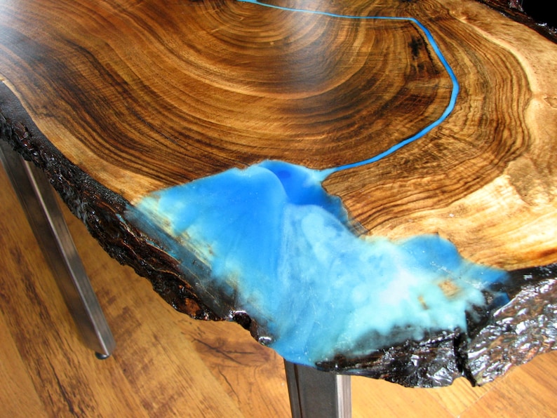 Live Edge Waterfall Coffee Table With Glowing Resin Fillin - Etsy