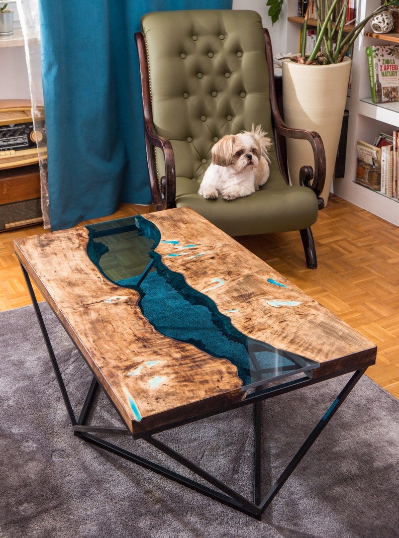 Live Edge River Coffee Table With Glowing Resin - Etsy