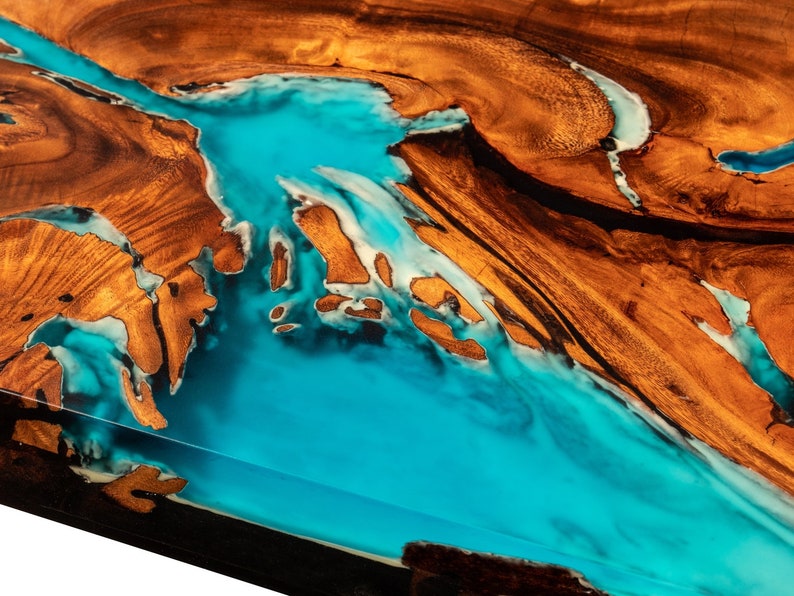 Desk / Workbench With Epoxy Resin and Live Edge Made of Suar Wood - Etsy