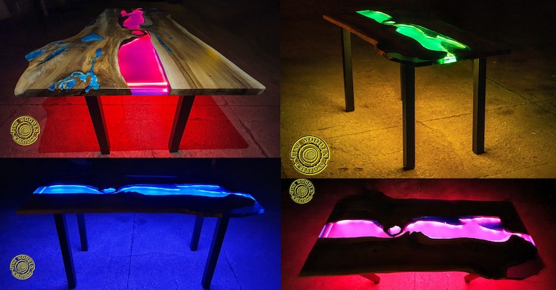 Live Edge Epoxy Resin River Dining Table With Led Lighting and ...