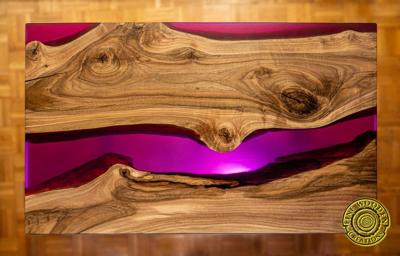 Deep Purple Resin Coffee Table With Resin River , Walnut Wood ...
