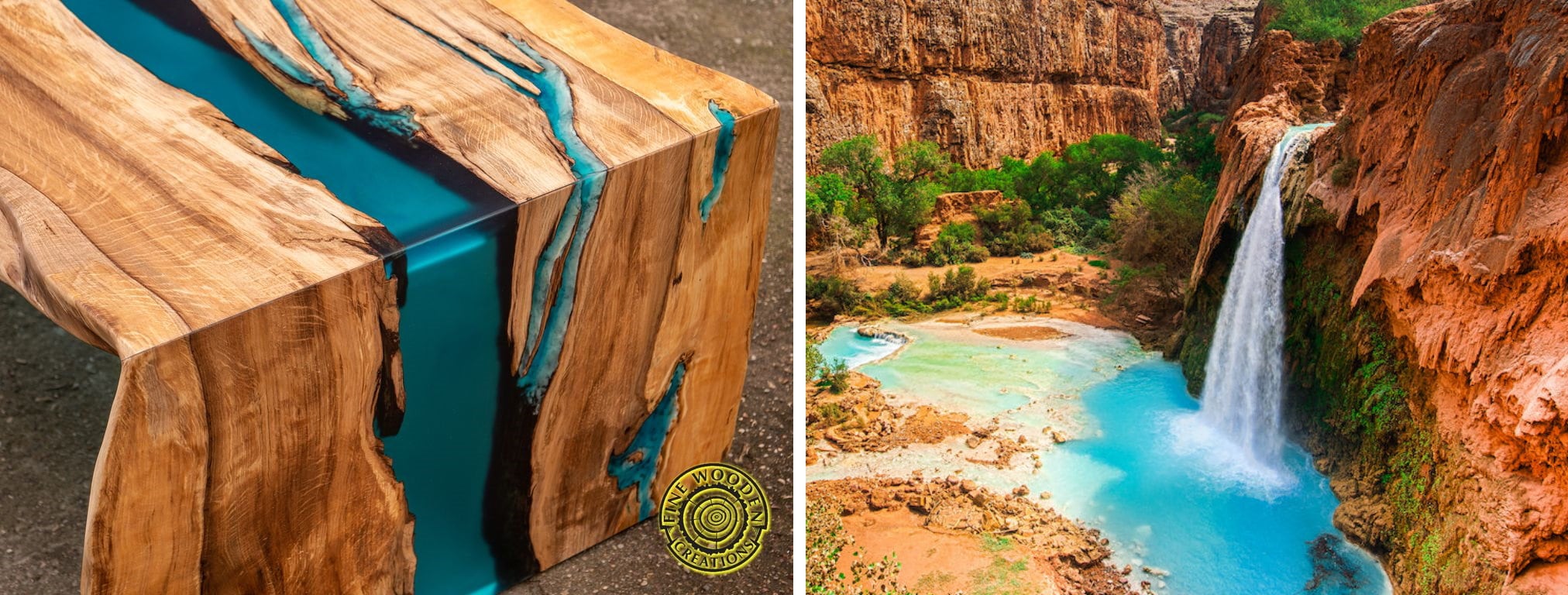 Double Waterfall Live Edge River Coffee Table With Glowing Resin - Etsy