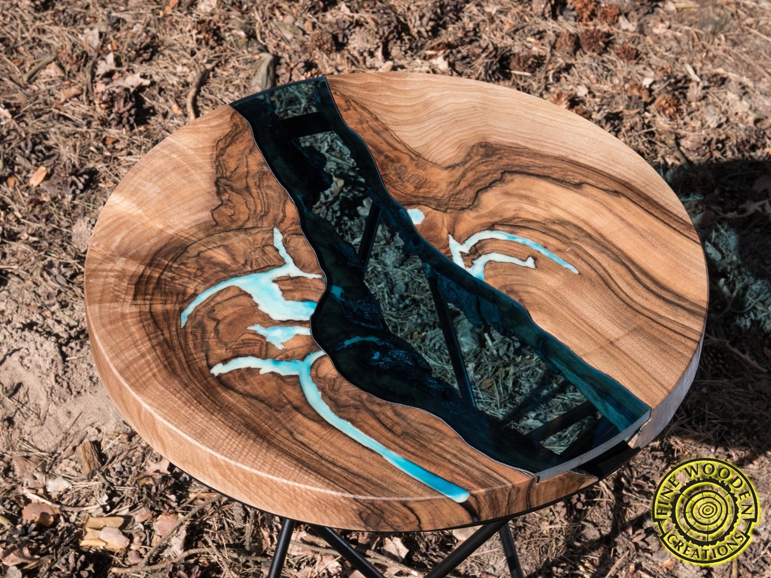 Round Live Edge River Coffee Table With Crossed Hairpin Legs - Etsy