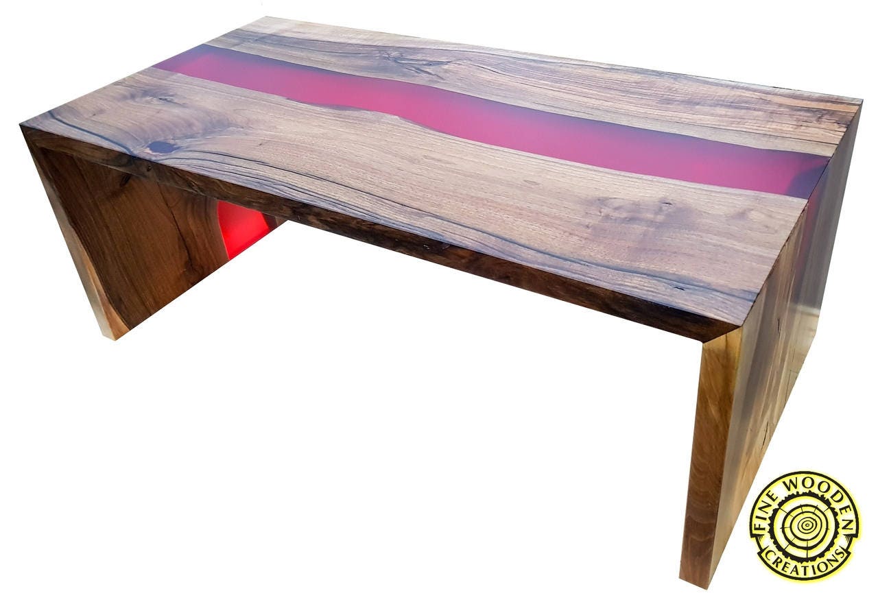 Double Waterfall River Coffee Table With Red Resin River | Etsy