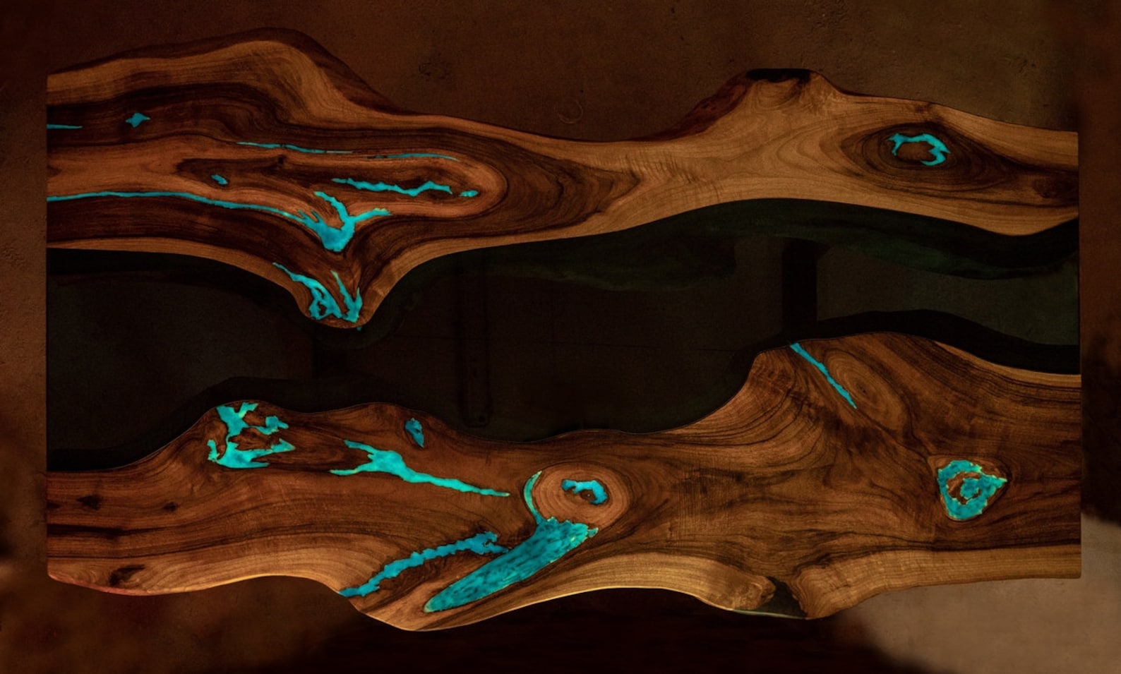 Live edge river glass dining table with bench and glowing | Etsy