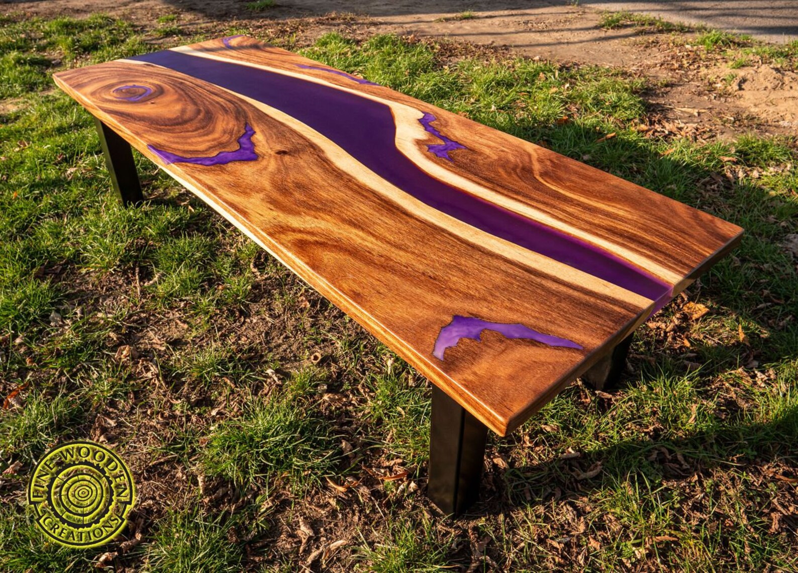Dining Table With Purple Resin and Glowing Purple Powder Suar - Etsy Israel