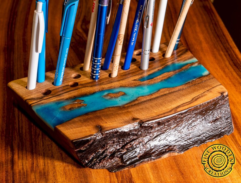 Pencil Ball Pen Stand With Glowing Resin and Walnut Wood - Etsy