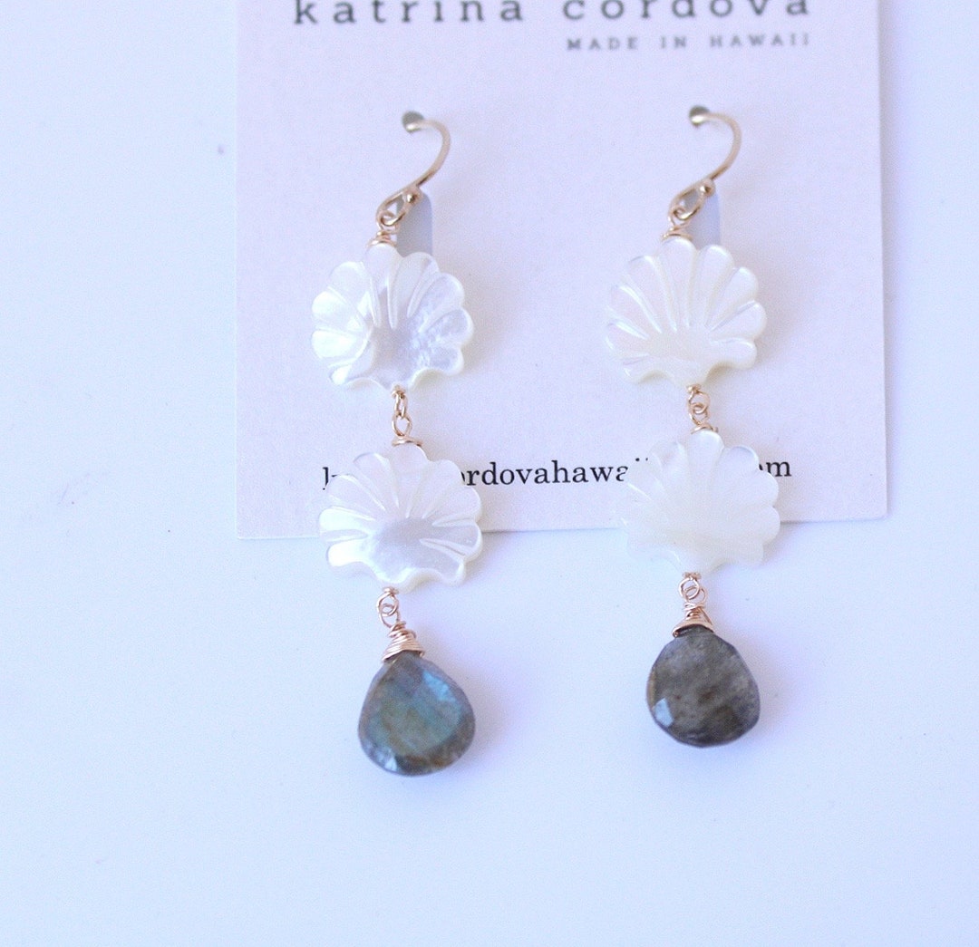 MOP Shell and Gem Earring - Etsy
