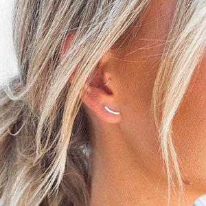 Sterling Silver Studded Curved Bar Earrings • Curved Bar Earrings ...