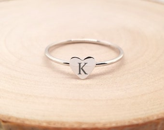 Initial Heart Ring | Etsy