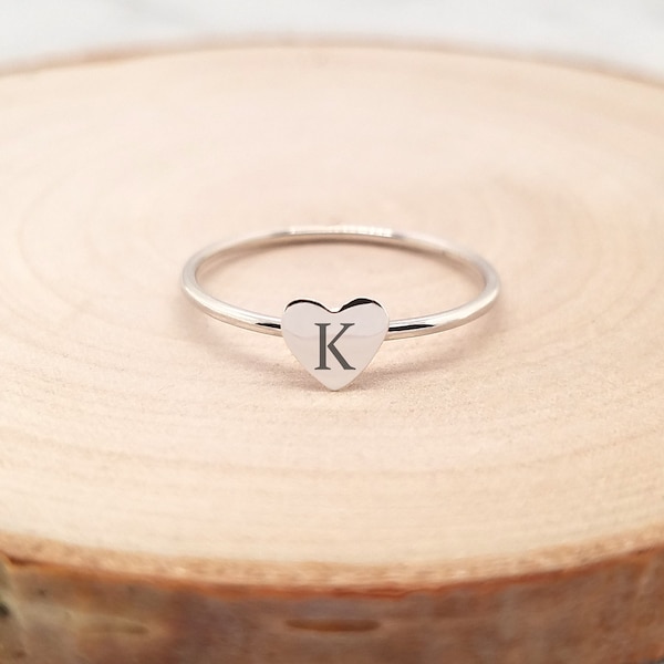 Initial Heart Ring - Etsy