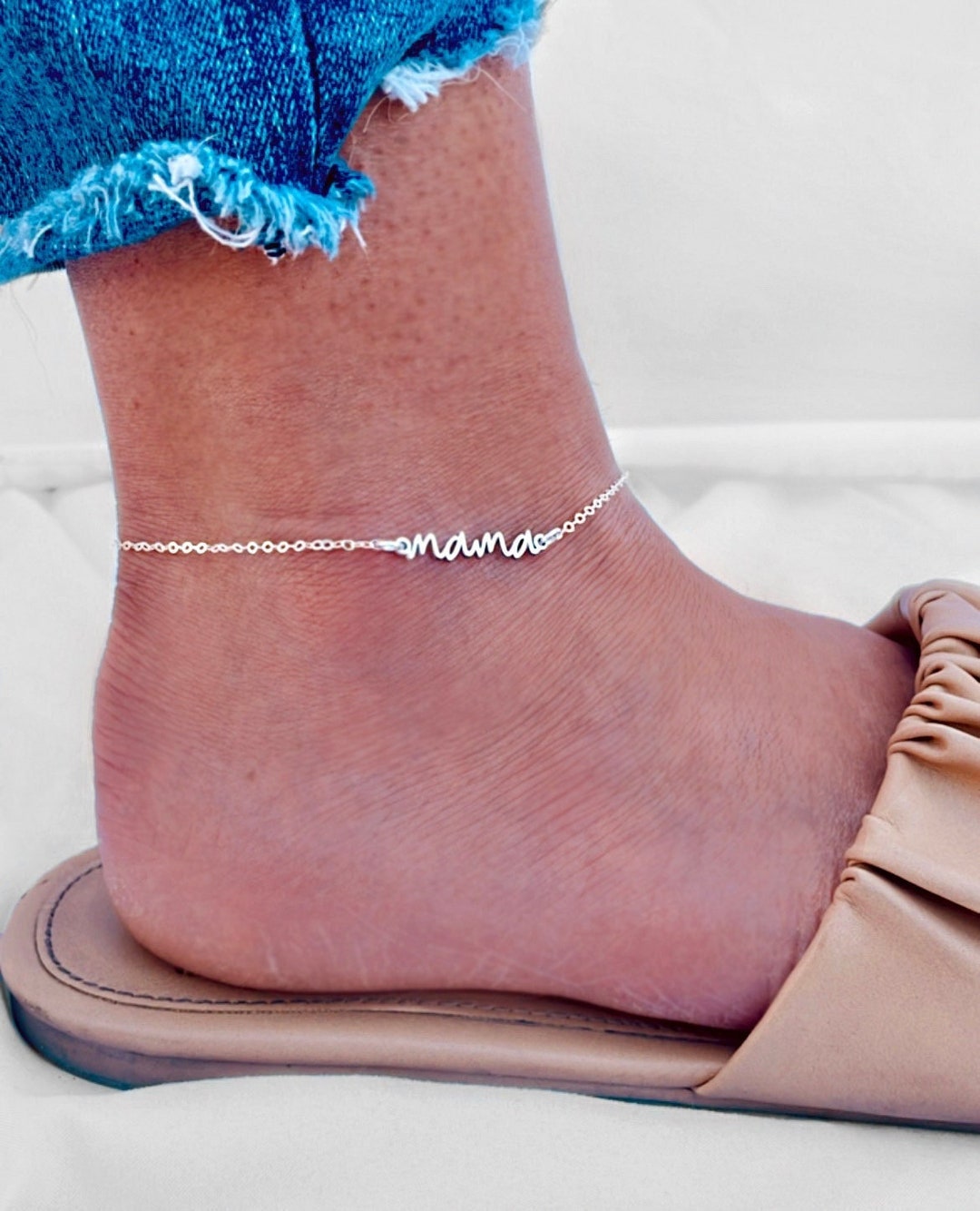 Dainty Anklet for Women • Sterling Silver Anklet • Mama Anklet • Simple ...