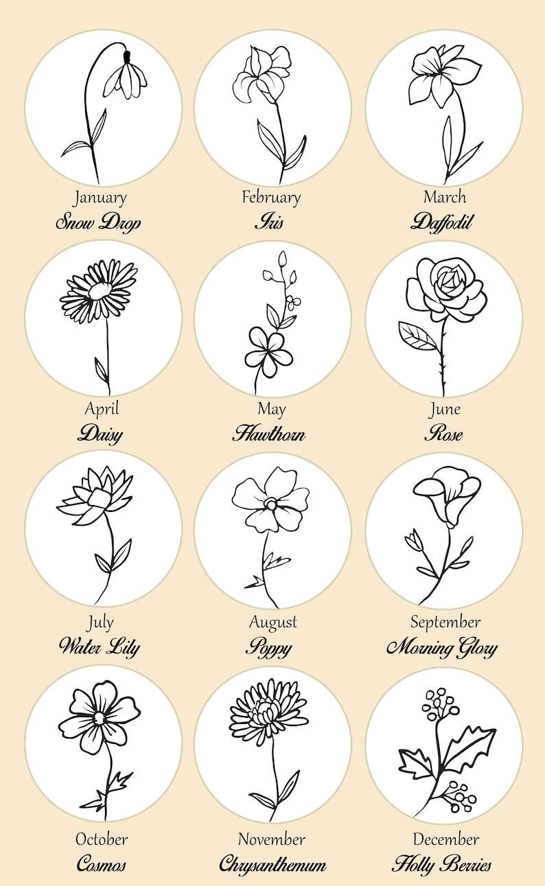 Tiny Birth Flower Disc Necklace Birth Flower Necklace - Etsy