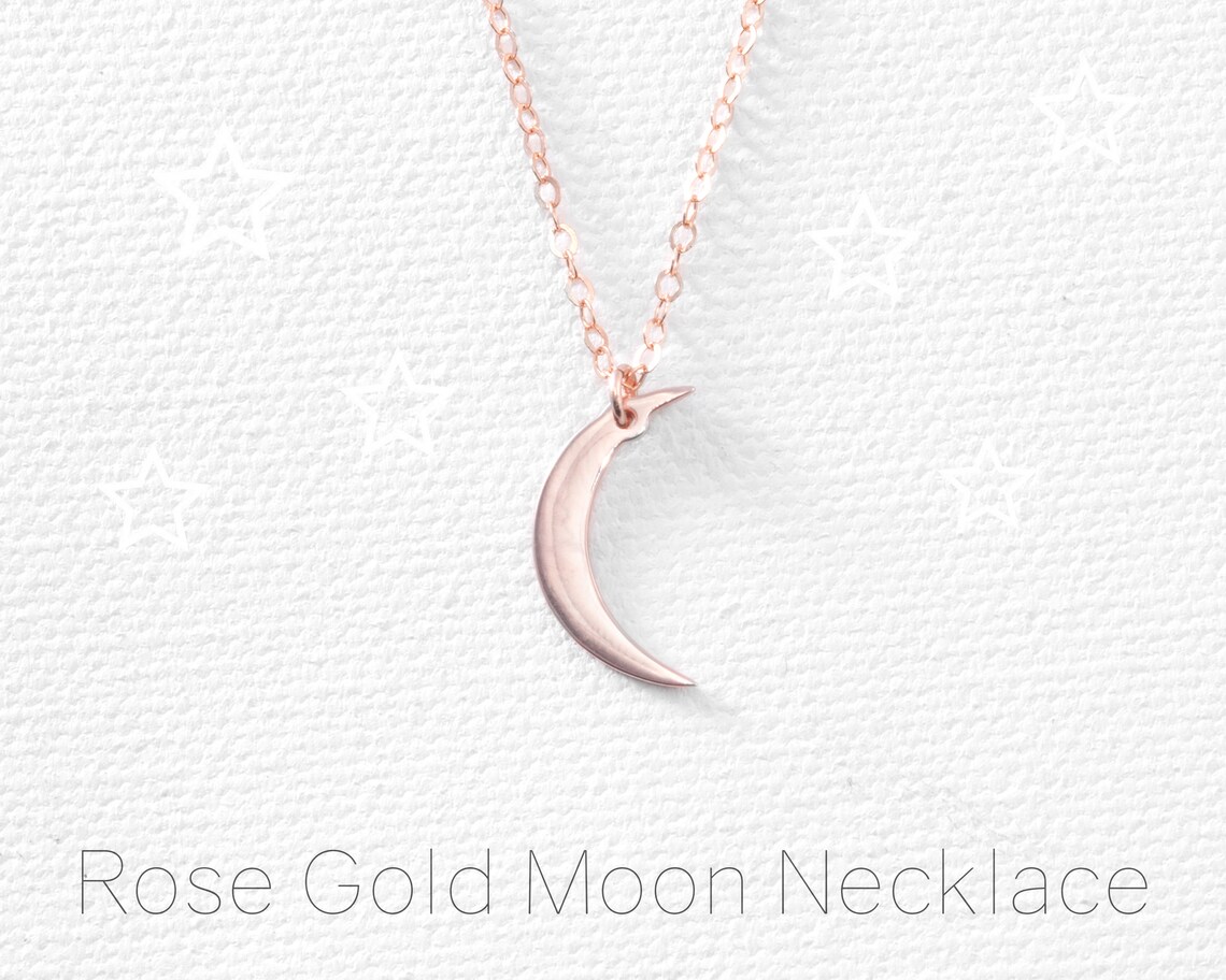 Rose Gold Moon Necklace Crescent Moon Necklace Rose Gold | Etsy