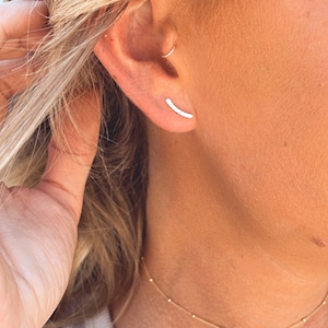 Sterling Silver Studded Curved Bar Earrings • Curved Bar Earrings ...