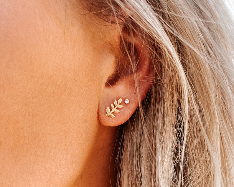 Leaf Branch Stud Earrings Minimalist Leaf Earrings Silver - Etsy