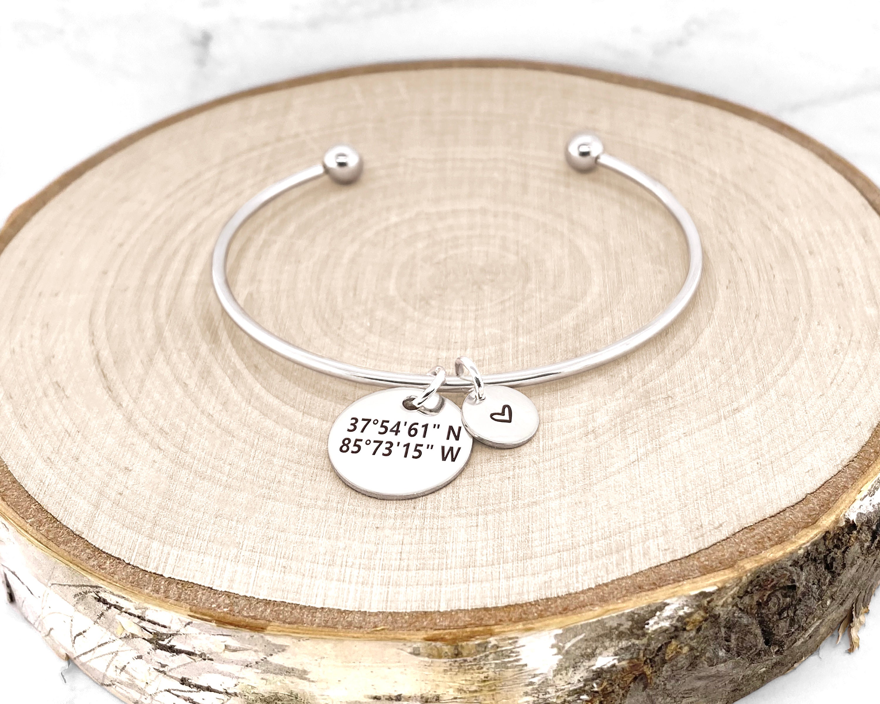 Custom Coordinates Bangle Bracelet Location Bracelet GPS | Etsy