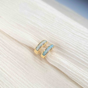 Opal Inlay Huggie Hoops Opal Hoop Earrings Opal Earrings Opal Jewelry ...
