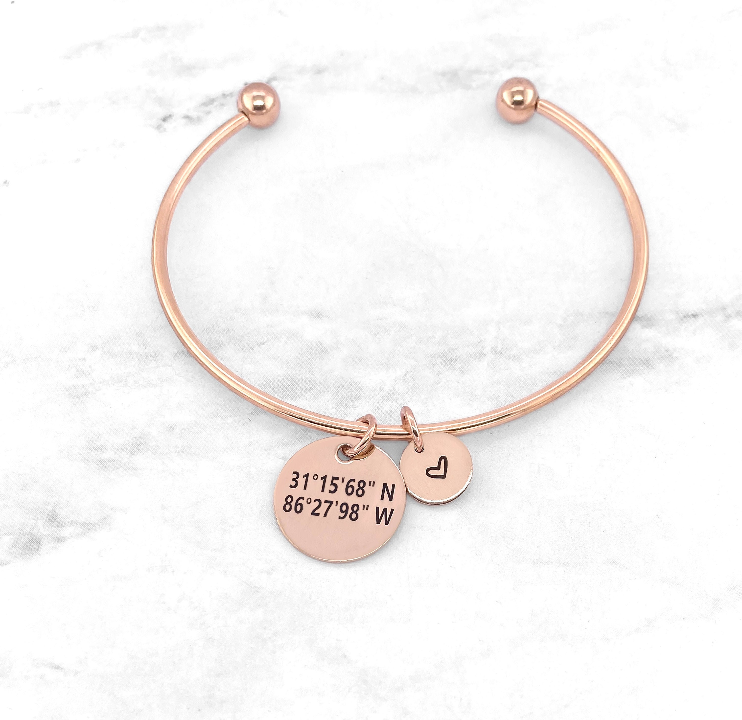 Custom Coordinates Bangle Bracelet Location Bracelet GPS | Etsy